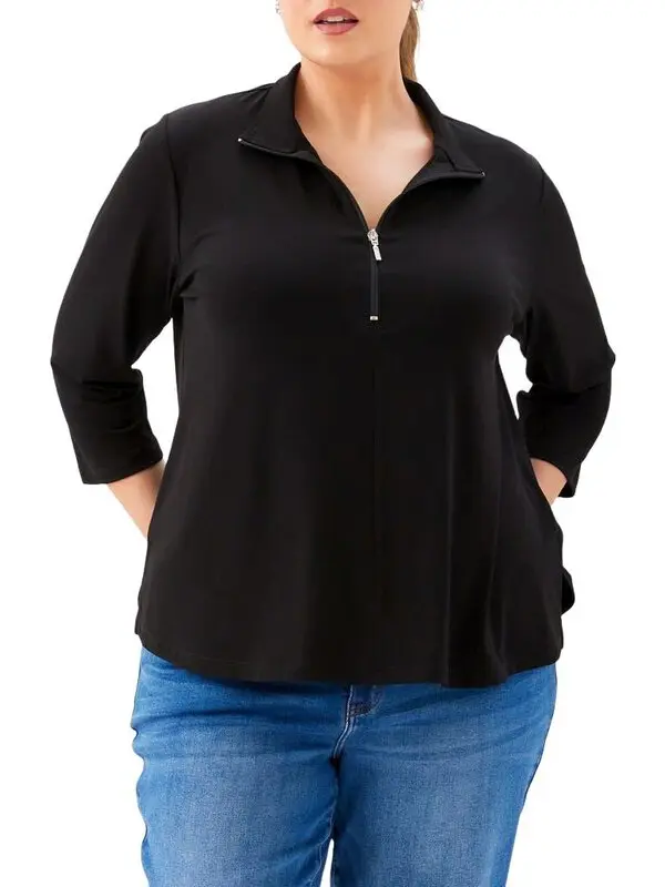 Karen Kane Half Zip Travel Jersey Top - Black
