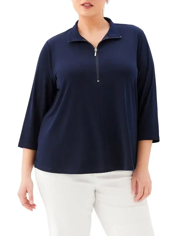 Karen Kane Half Zip Travel Jersey Top - Navy