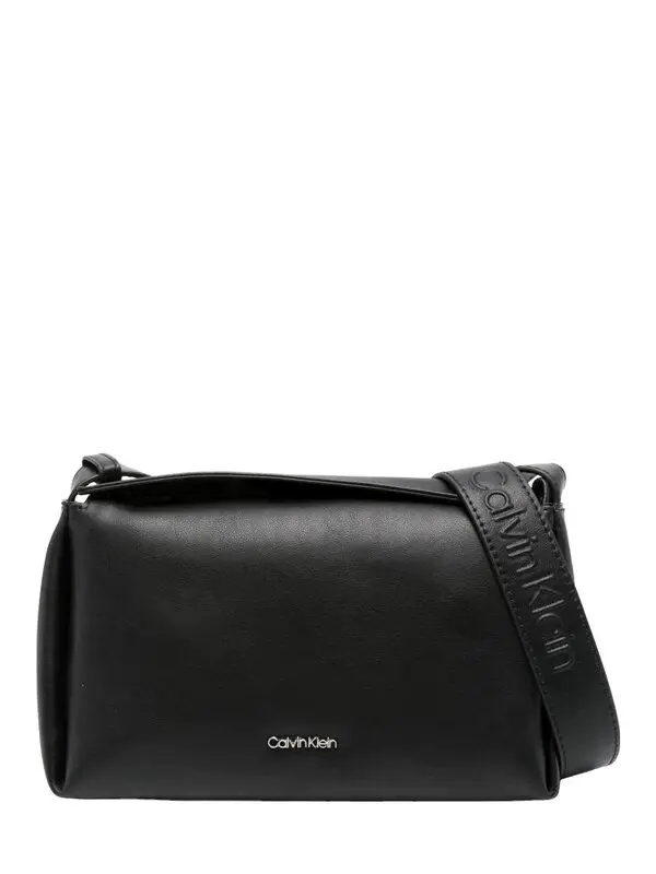 Calvin Klein Logo-embossed Leather Shoulder Bag - Black