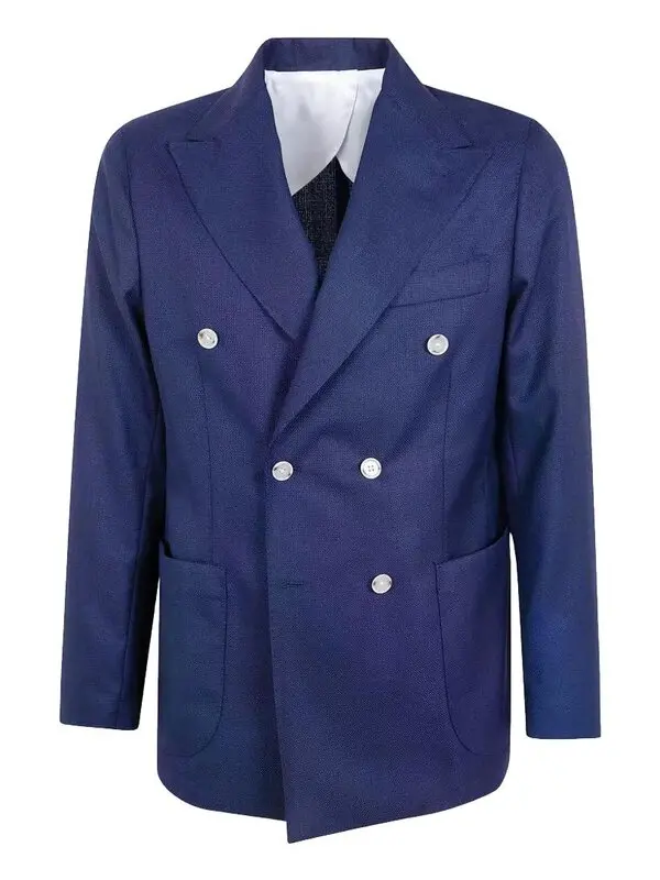 BARBA NAPOLI Double-breasted Wool Blazer - Blue
