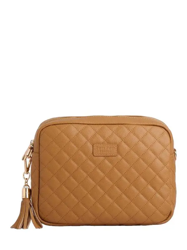 POM POM LONDON City Plus Crossbody Bag With Adjustable Straps - Maple Quilted