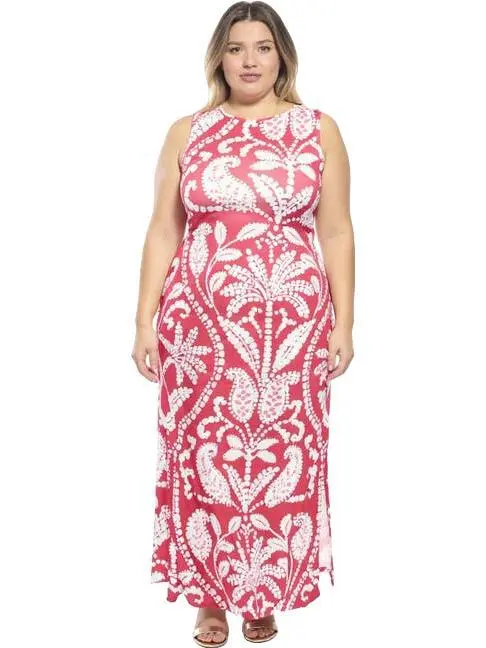 24SEVEN COMFORT APPAREL Paisley Sleeveless Maxi Dress - Red Multi