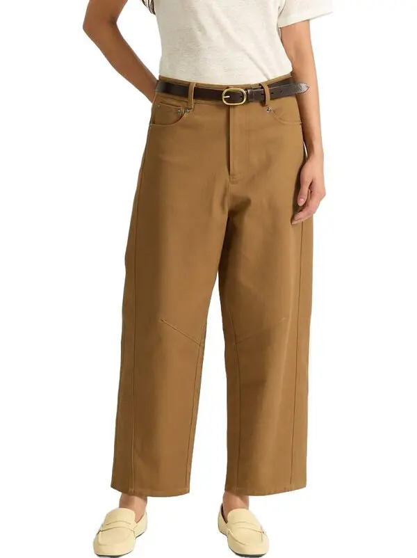 ALBARAY Cropped Barrel Trousers - Tan