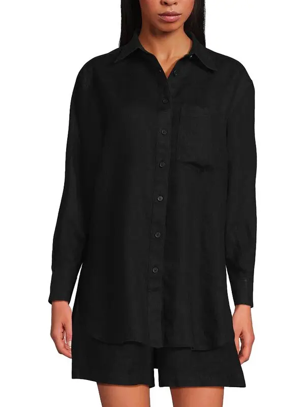 LANDS' END Linen Oversized Button-front Tunic - Black