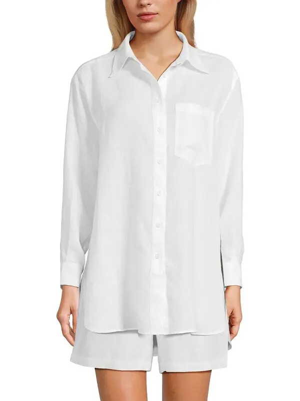 LANDS' END Linen Oversized Button-front Tunic - White