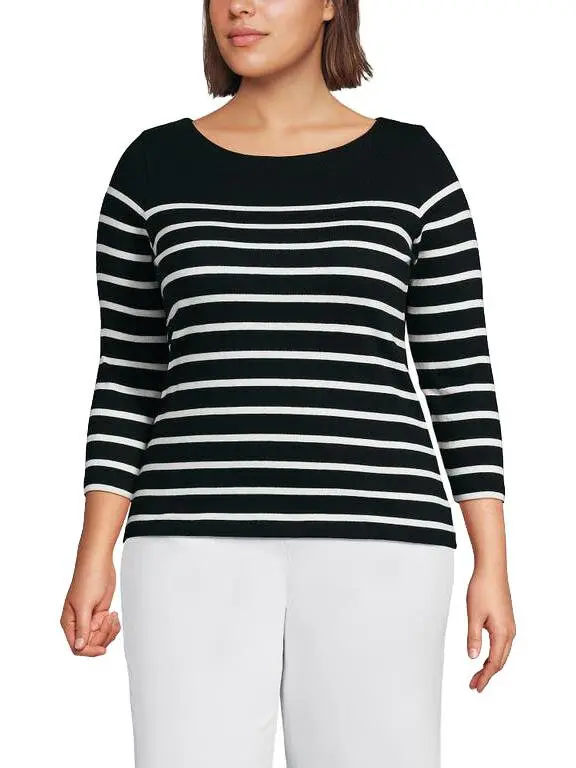 LANDS' END Mariner Jersey Boatneck Top - Black Stripes