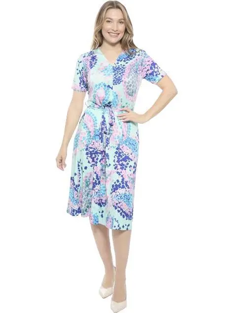 24SEVEN COMFORT APPAREL Essential A-line Midi Dress - Blue Multi
