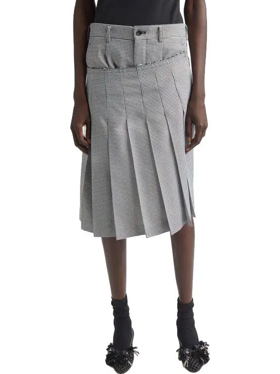 Comme Des Garçons Pleated Houndstooth Check Asymmetric Skort - Black/white