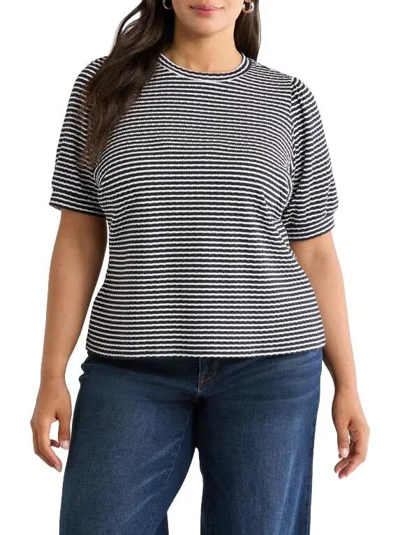 Halogen Stripe Puff Sleeve T-shirt - Baritone Blue