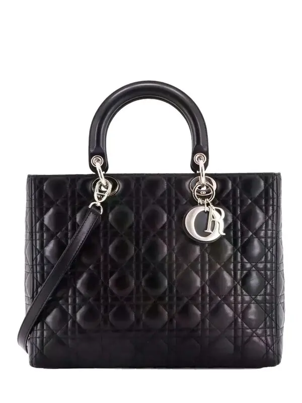 Dior Lady Large Tote Bag Cannage Quilt Lambskin - Black