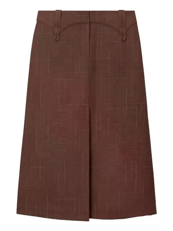 Tory Burch Wool Skirt With Faded Grid Pattern - Brown