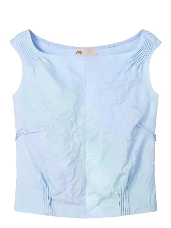 Tory Burch Sleeveless Crinkled Viscose Top - Blue
