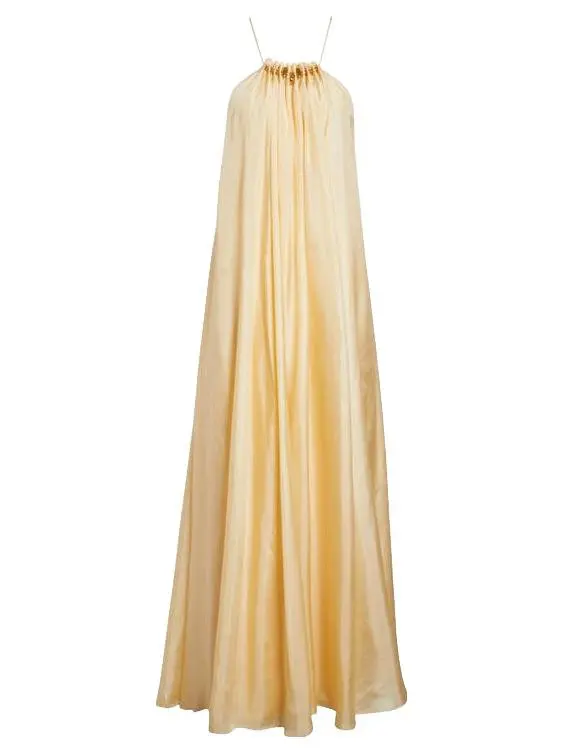 Zimmermann Aster Gathered Bead Silk Maxi Dress - Cream