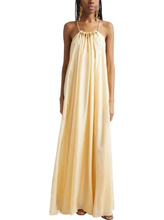 Zimmermann Aster Gathered Bead Silk Maxi Dress - Cream