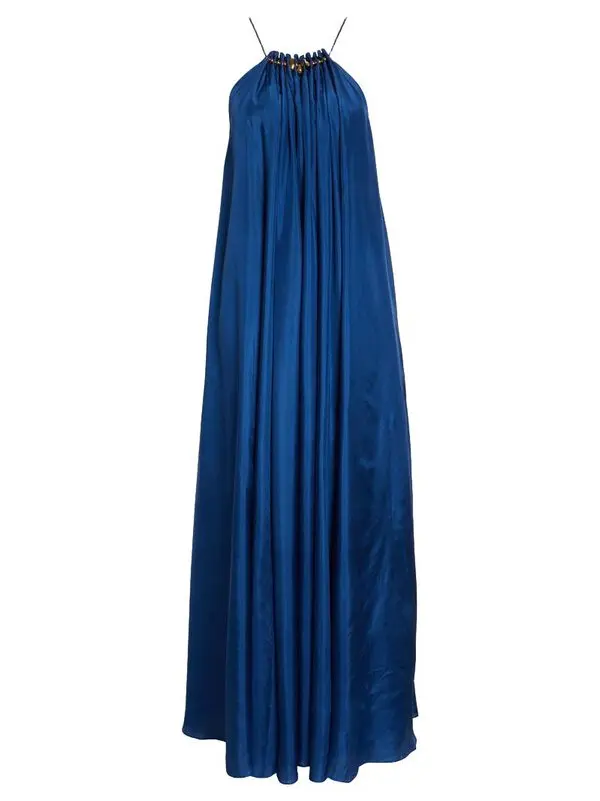 Zimmermann Aster Gathered Bead Silk Maxi Dress - Dark Cobalt