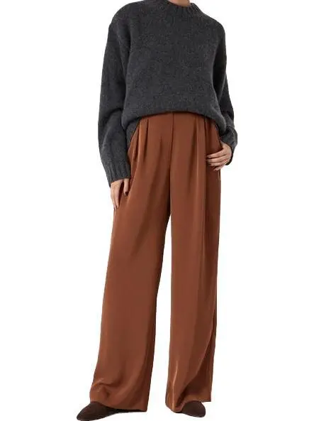 HUSH Lya Satin Twill Wide Leg Pants - Toffee Brown