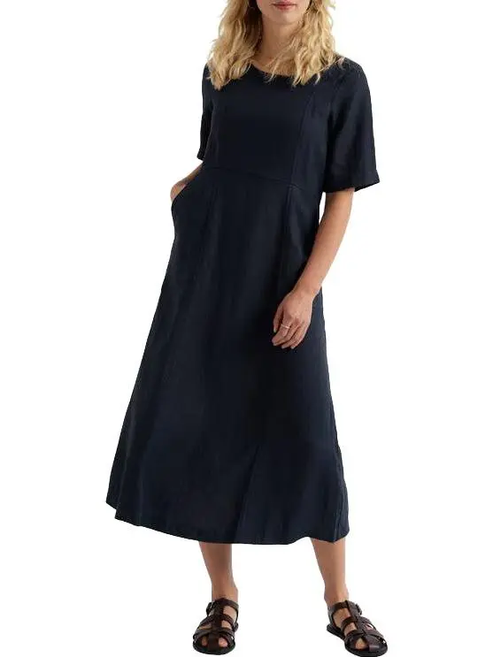 SEASALT CORNWALL Grass Wave Linen Midi Dress - Maritime