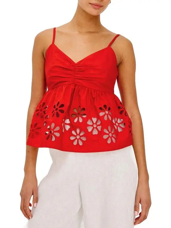 Rails Meru Embroidered Cotton Camisole - Scarlet
