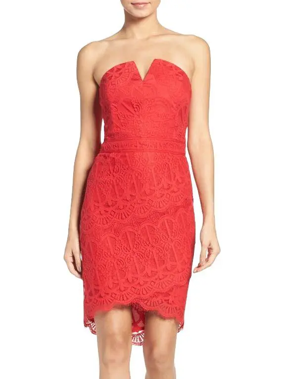 Adelyn Rae Strapless Lace High-low Dress - Red