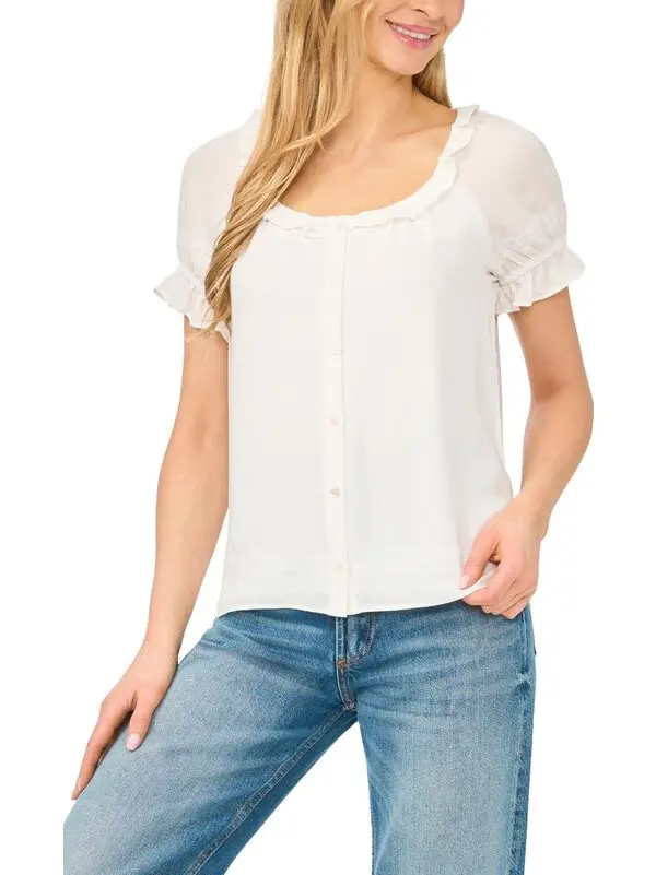 CECE DUPRAZ Ruffle Puff Sleeve Top - New Ivory
