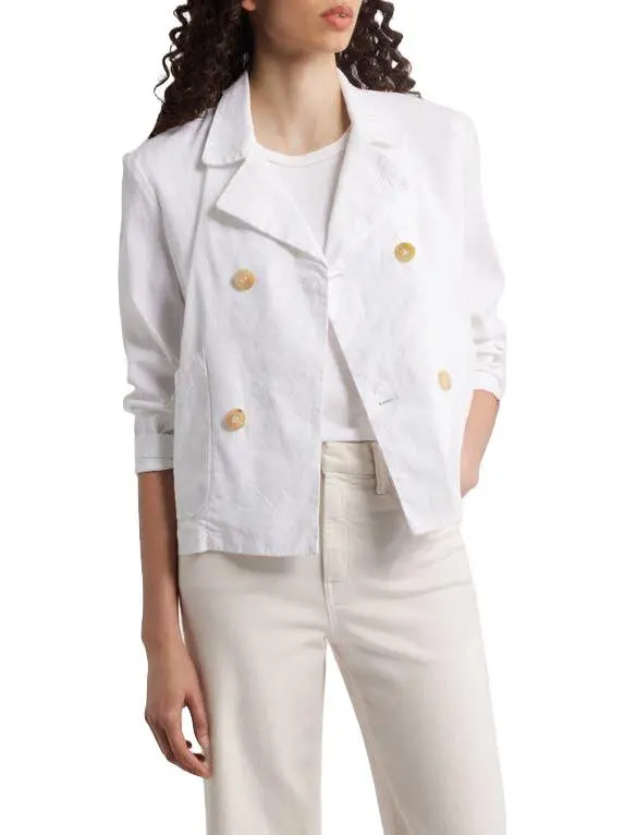 Frank & Eileen Mini Belfast Stretch Cotton Crop Pea Coat - White Preformance Linen