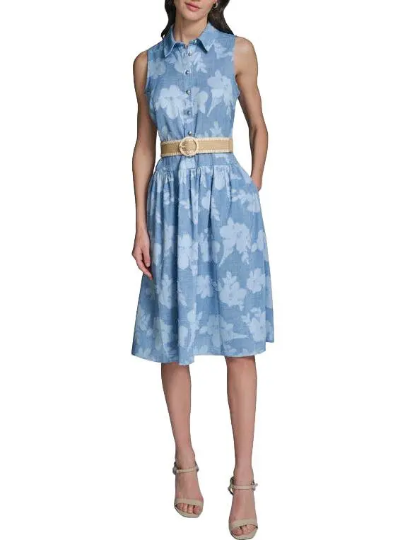 Karl Lagerfeld Paris Flora Sleeveless Midi Dress - Medium Wash