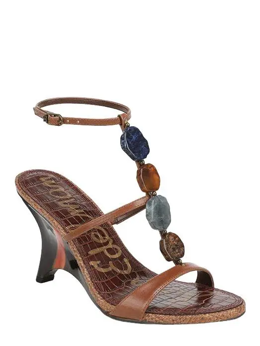 Sam Edelman Massey Ankle Strap Wedge Sandals - Cognac