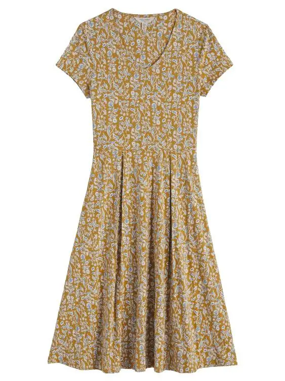 SEASALT CORNWALL Printed Flare Stretch Organic Cotton Dress - Inky Botanical Tansy