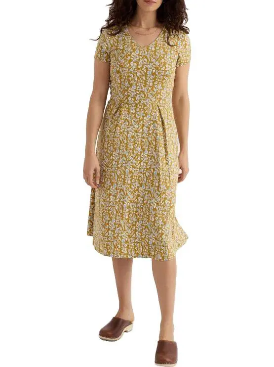 SEASALT CORNWALL Printed Flare Stretch Organic Cotton Dress - Inky Botanical Tansy