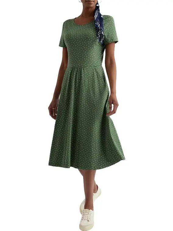 SEASALT CORNWALL Fit & Flare Dress With Polka Dot Pattern - Little Sponge Spot Dried Basil