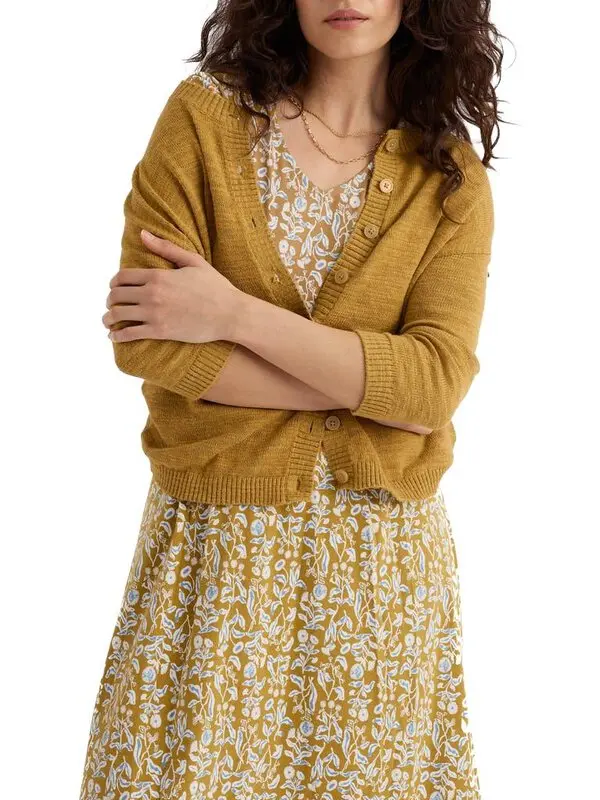 SEASALT CORNWALL Pentire Steps Organic Cotton & Linen Cardigan - Knit Melange Tansy