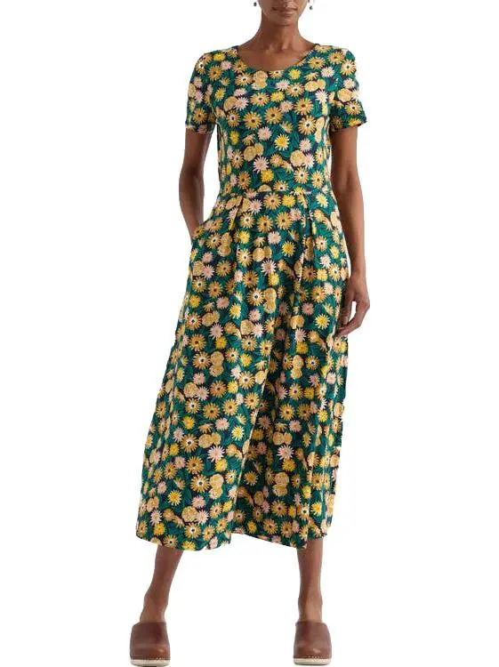 SEASALT CORNWALL Floral Stretch Organic Cotton Midi Dress - Marigold Meadow Inkwell