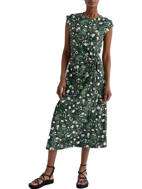 SEASALT CORNWALL Fettling Jersey Tie Midi Dress - Garden Plants Inkwell