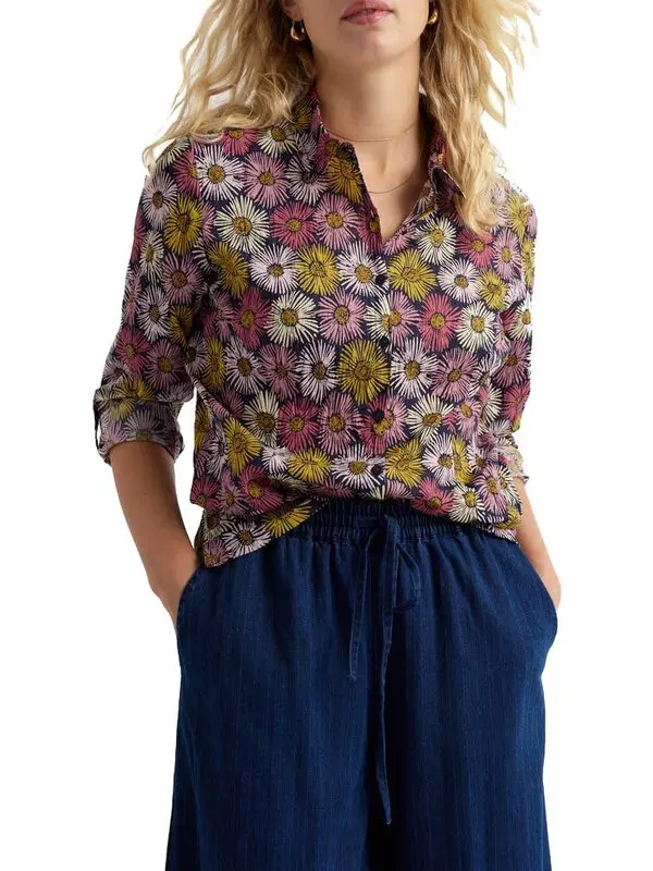 SEASALT CORNWALL Larissa Floral Organic Cotton Shirt - Painted Asters Maritime