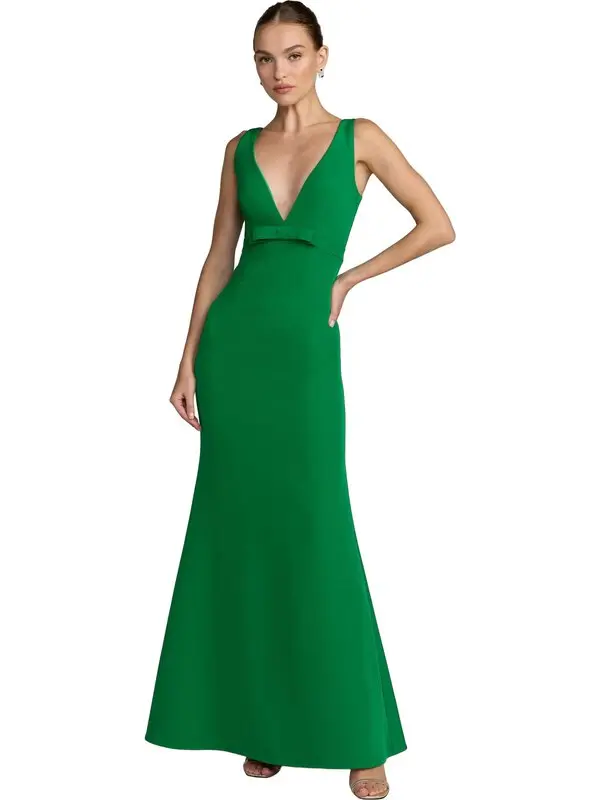 Mac Duggal Sleeveless V-neck Mermaid Gown With Bow - Green