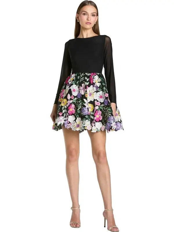 Mac Duggal Floral Embroidered A-line Mini Dress - Black Multi
