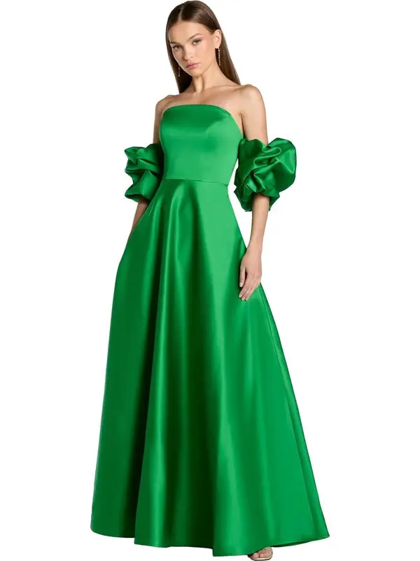 Mac Duggal Satin Off-the-shoulder Puff Sleeve Ball Gown - Spring Green