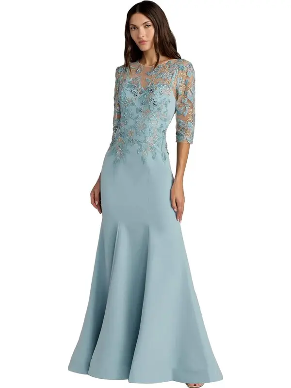 Mac Duggal Embroidered Crepe Mermaid Gown - French Blue