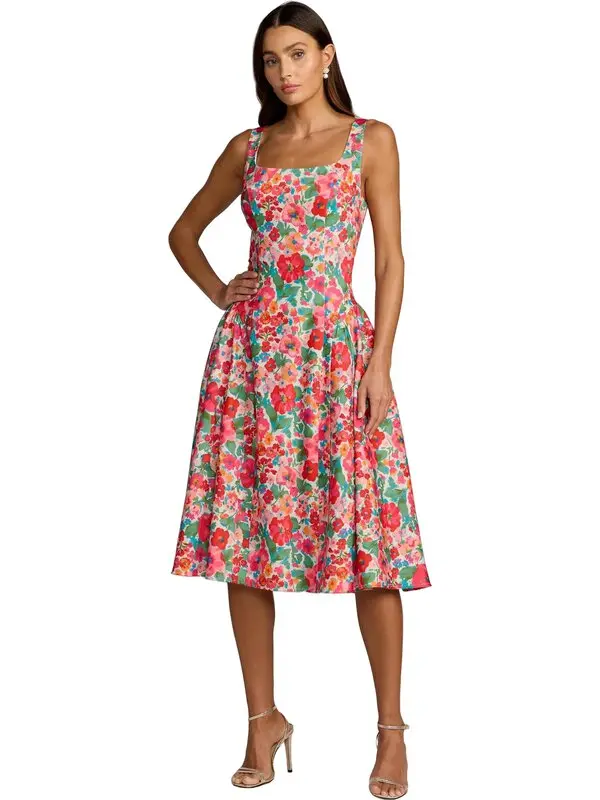 Mac Duggal Sleeveless -printed A-line Midi Dress - Floral