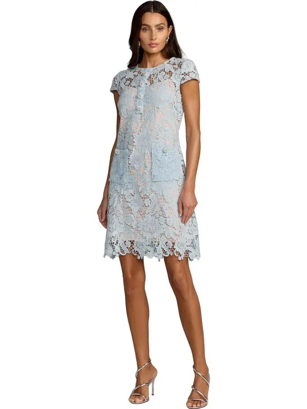Mac Duggal Lace Button Front Mini Dress - Powder Blue