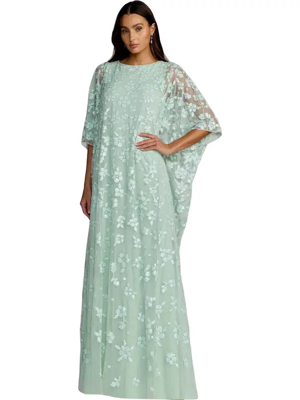 Mac Duggal Sequin Floral Caftan Gown - Seafoam