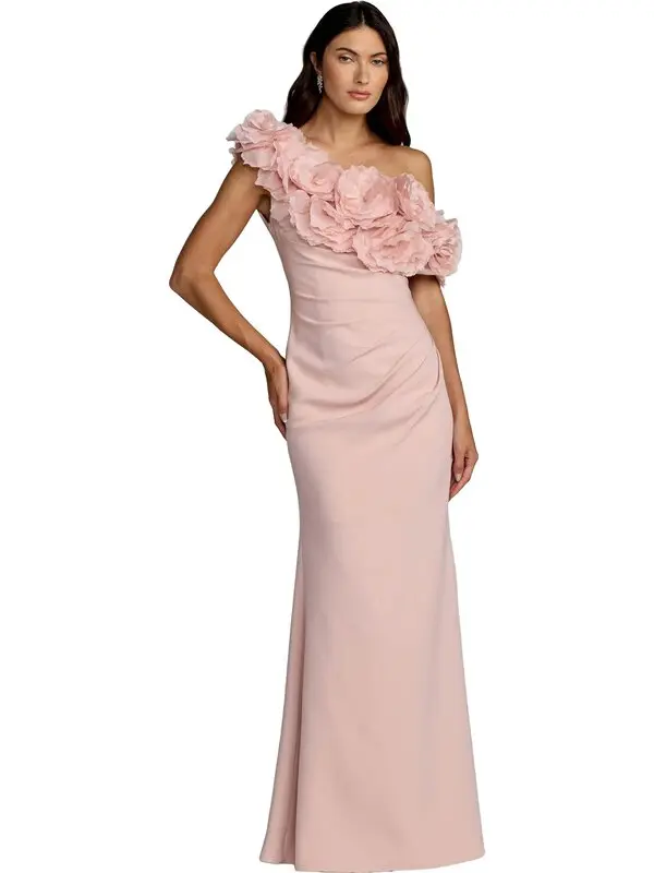 Mac Duggal One-shoulder Gown With 3d Floral Appliqu - Blush