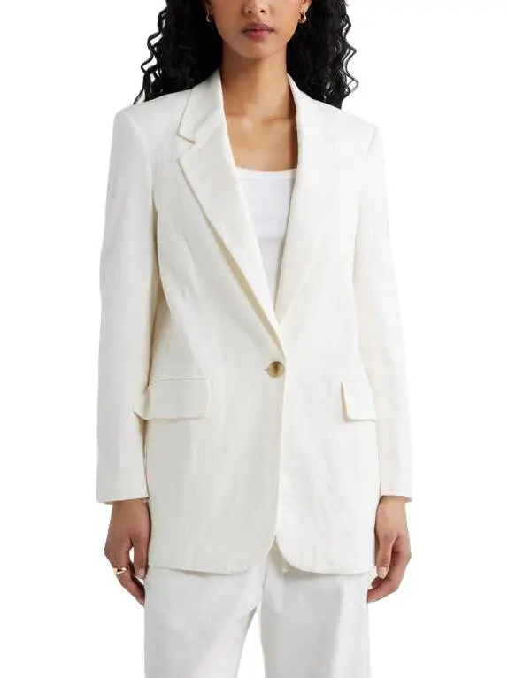 OPEN EDIT Linen Blend Single-breasted Blazer - White