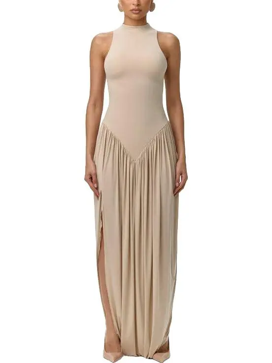 Naked Wardrobe Sleeveless Mock Neck Maxi Dress - Taupe