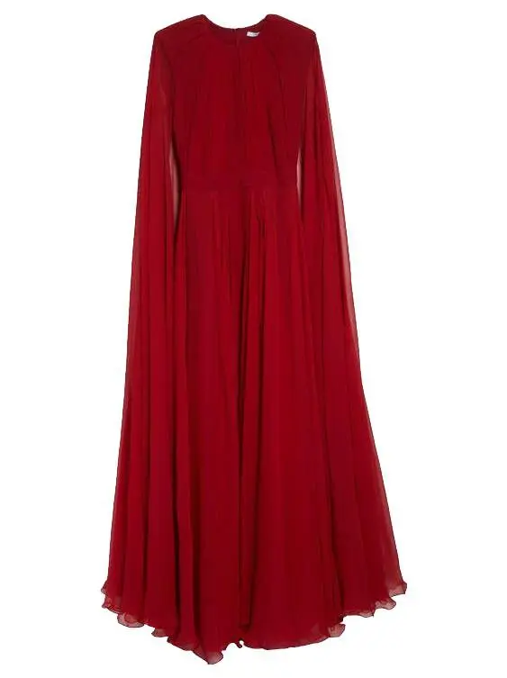 Givenchy Long Sleeve Silk Crepon Cape Gown - Dark Red