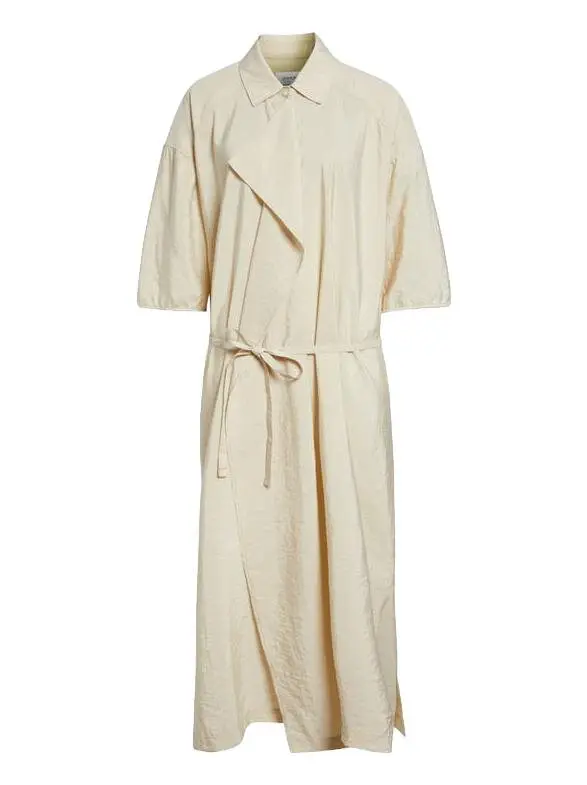 LEMAIRE Asymmetric Silk Blend Shirtdress - Oat Milk