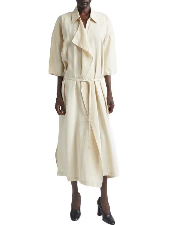 LEMAIRE Asymmetric Silk Blend Shirtdress - Oat Milk