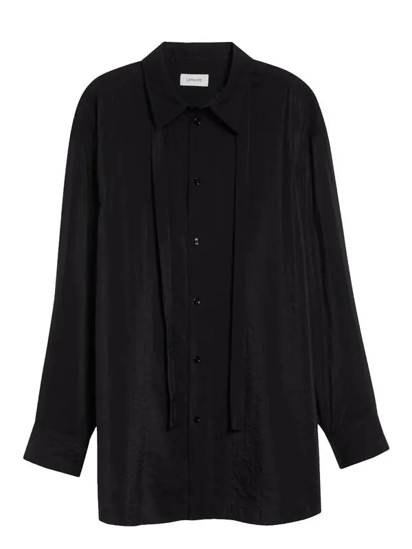 LEMAIRE Silk Blend Tie Button-up Shirt - Black