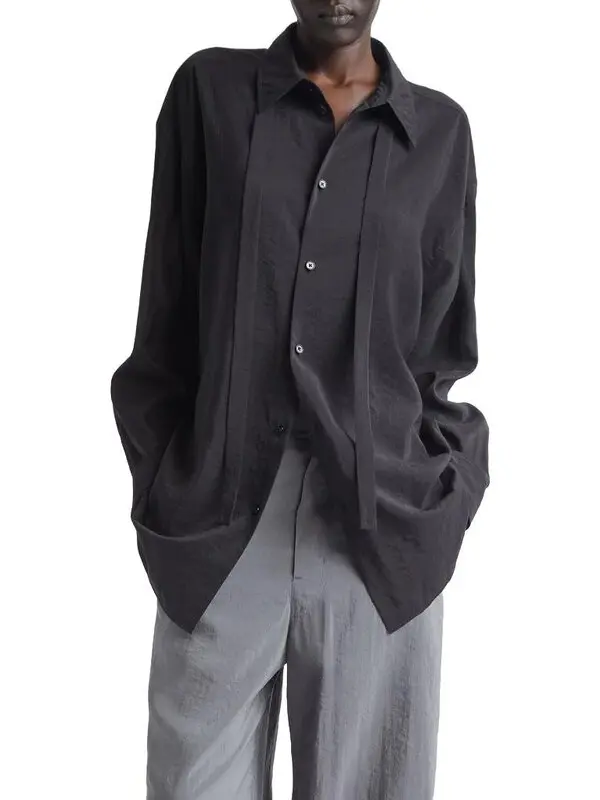 LEMAIRE Silk Blend Tie Button-up Shirt - Black