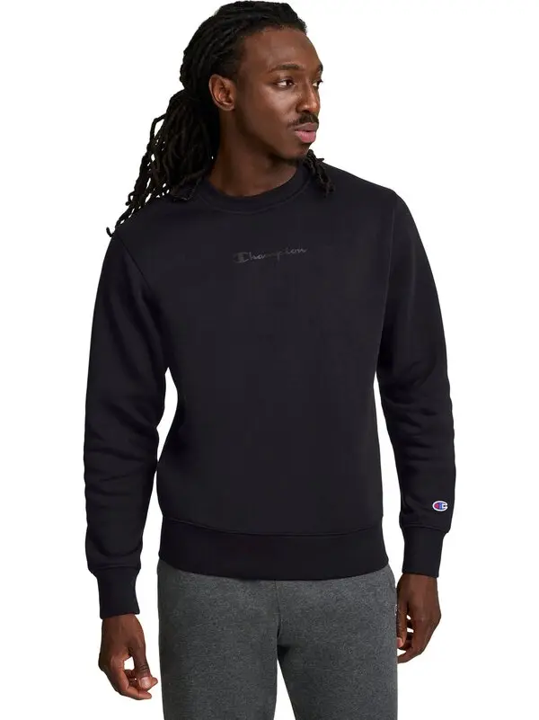 Champion Powerblend Crewneck Sweatshirt With Tonal Script Logo - Black